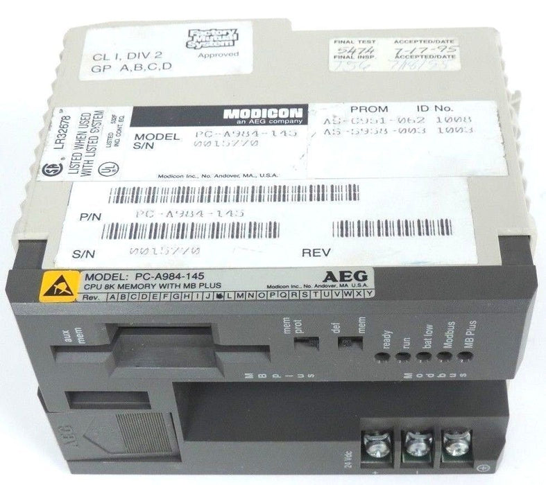 MODICON PC-A984-145 CPU 8K MEMORY WITH MB PLUS PCA984142 — PremiumPLC