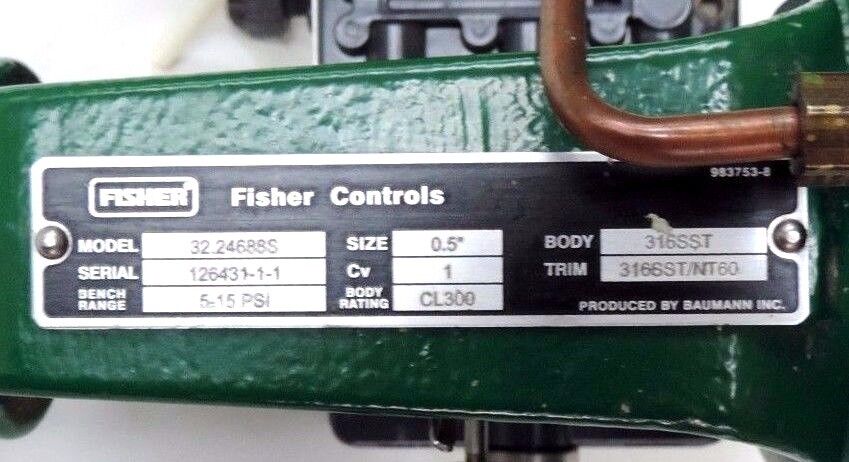 FISHER 32.24688S CONTROL VALVE W/ FISHER TYPE 3660 POSITIONER, 67CFR-3 ...