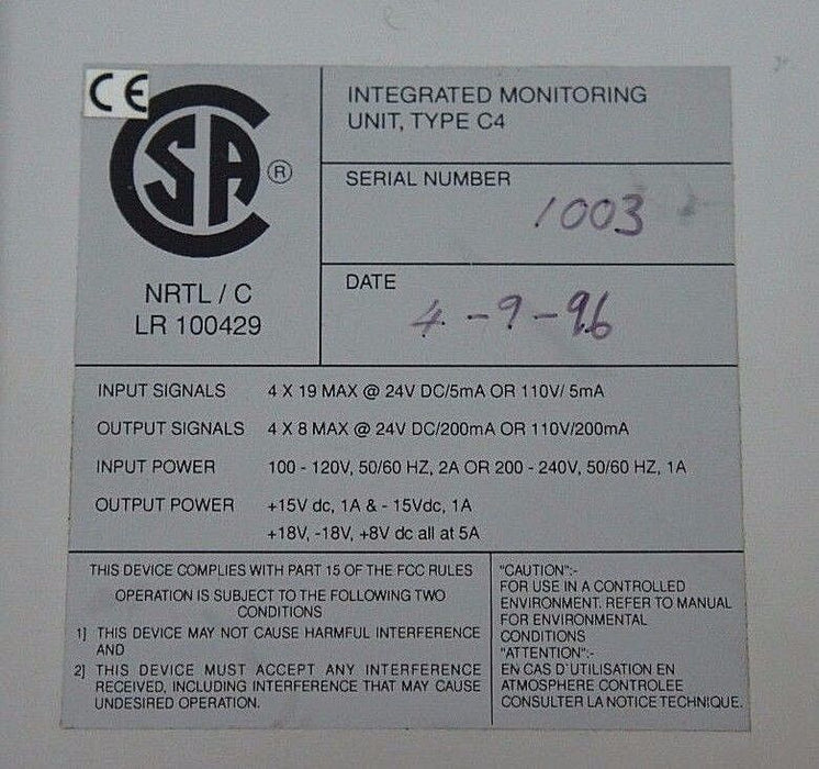 DEEMSTOP INTEGRATED MONITORING UNIT, TYPE C4 INTELLIGENT TOOL MONITORI — PremiumPLC
