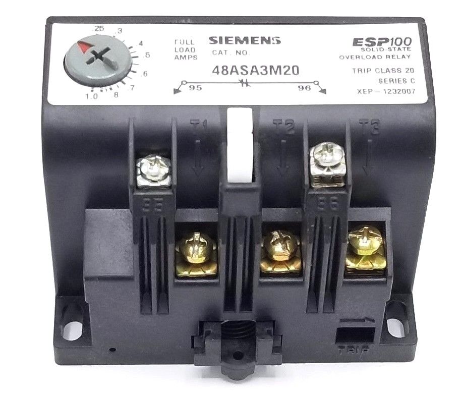 SIEMENS 48ASA3M20 OVERLOAD RELAY .25-1AMP RANGE 3PH, 600VAC, ESP 100 ...