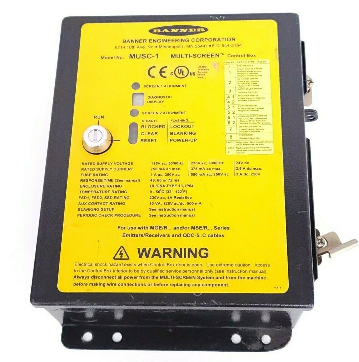 BANNER MUSC-1 MULTI-SCREEN CONTROL BOX MUSC1 — PremiumPLC