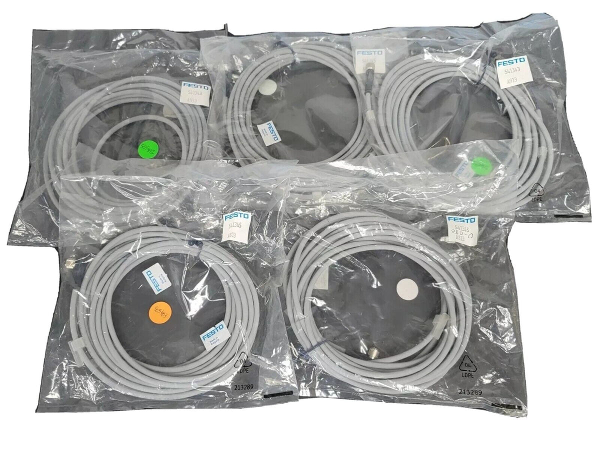 LOT OF 5 NEW FESTO 541345 CONNECTING CABLES ANGLED CONNECTOR 4 WIRE 5 ...