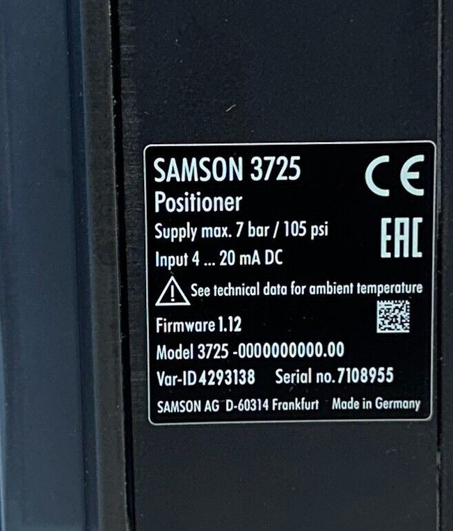 SAMSON 3725 / 4293138 / 3725-0000000000.00 PNEUMATIC POSITIONER 4-20mA ...
