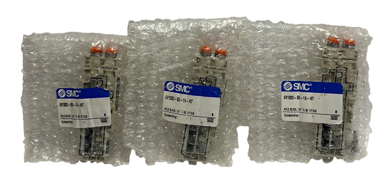 3 SMC SV1000-50-1A-N7 / SV1000501AN7 MANIFOLD BLOCKS SS5V1 1/4'' TUBE ...