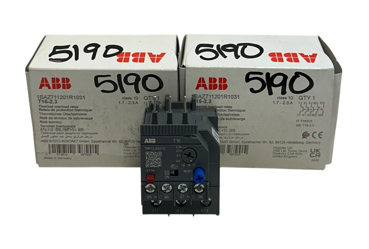 2 ABB T16-2.3 / 1SAZ711201R1031 THERMAL OVERLOAD RELAYS 1.7-2.3A CLASS ...