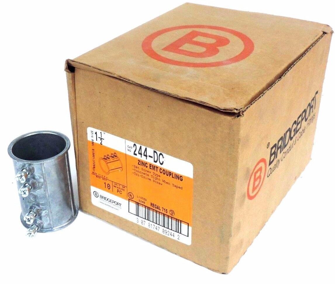 BOX OF 10 NEW BRIDGEPORT 244-DC 1 1/2" ZINC EMT COUPLINGS 244DC ...