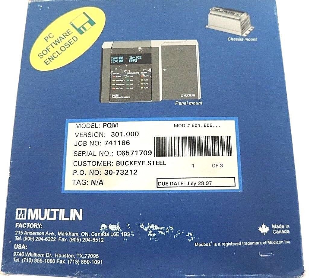NIB GE MULTILIN PQM POWER QUALITY METER VERSION: 301.000 W/ PC SOFTWAR ...