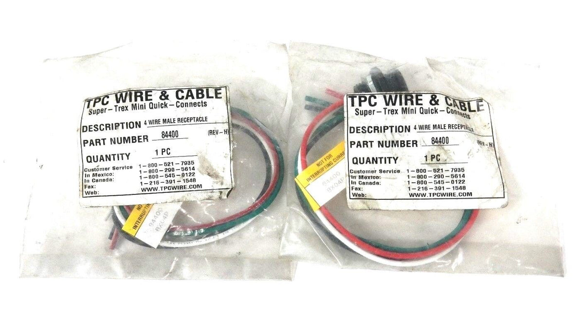LOT OF 2 NEW TPC WIRE & CABLE 84400 4-WIRE MALE RECEPTACLE CONNECTORS ...