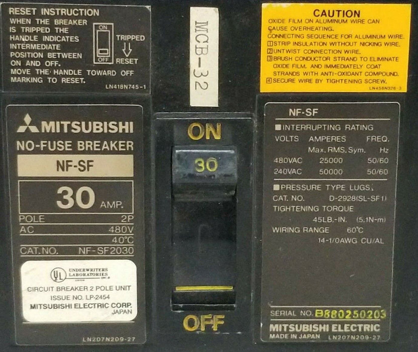 MITSUBISHI NF-SF2030 30 AMP CIRCUIT BREAKER NF-SF ISSUE NO. LX-1206 — PremiumPLC