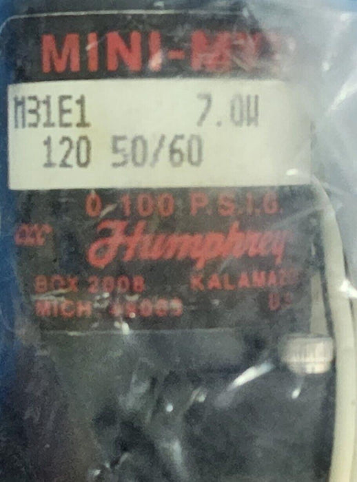 NEW HUMPHREY M31E1 SOLENOID VALVE 120 VAC 50/60 HZ 3 WAY — PremiumPLC