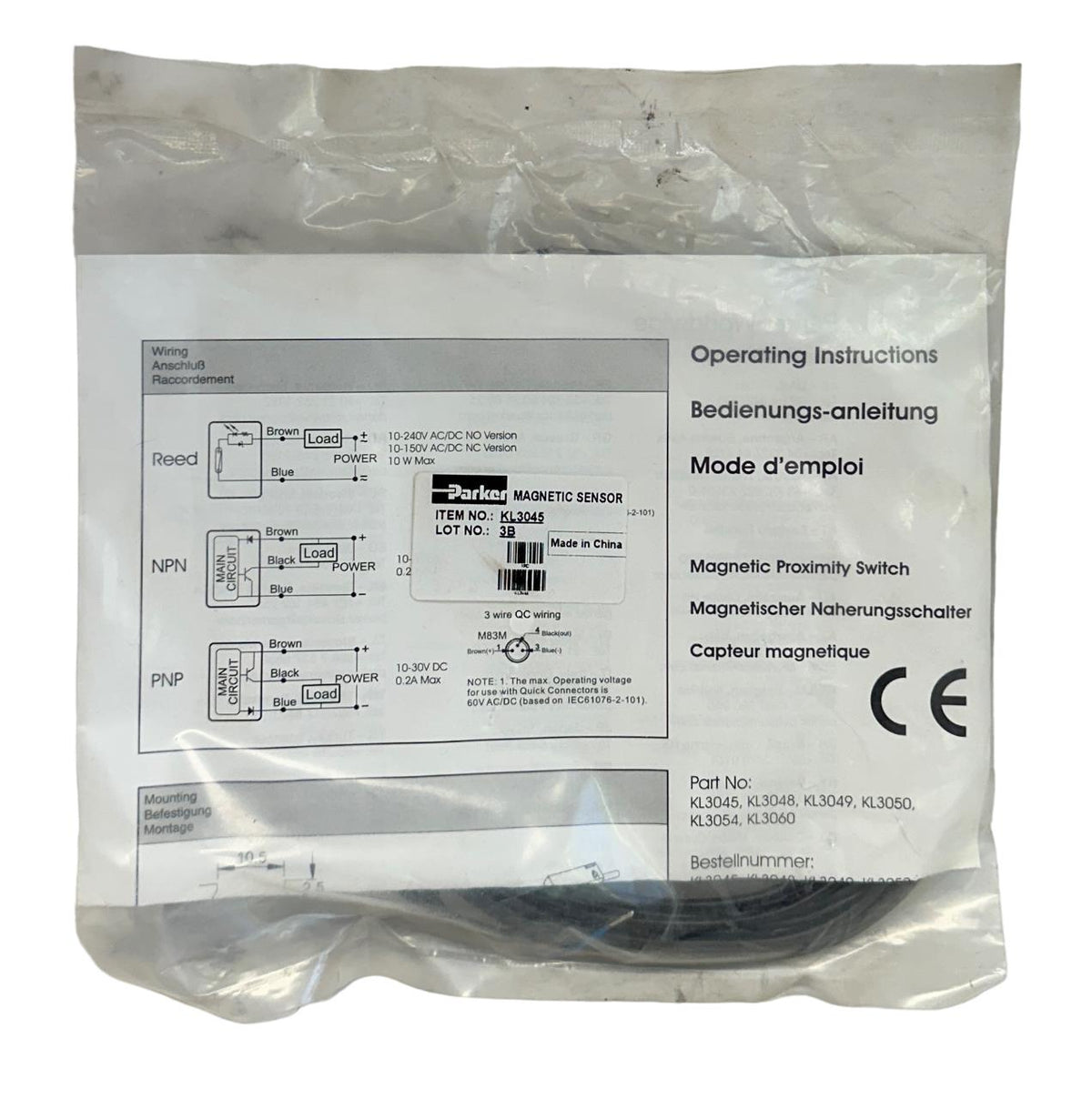 PARKER ORIGA KL3045 MAGNETIC REED SWITCH SENSOR 240VAC/DC MAX 5M CABLE ...