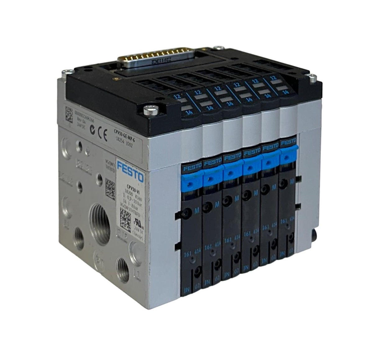 FESTO CPV10-GE-MP-6 / 18254 PNEUMATIC VALVE BLOCK INTERFACE 6-SLOT 24V ...