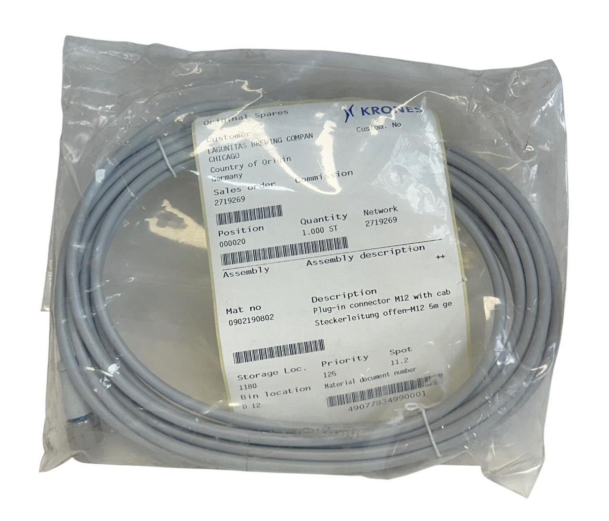 KRONES 0902190802 PLUG-IN CONNECTOR CABLE M12 SINGLE-ENDED FILLING MAC ...