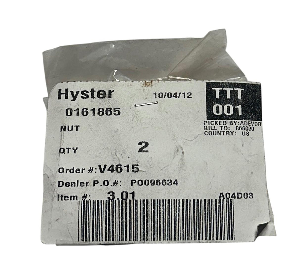 2 HYSTER 0161865 / HY0161865 OEM NUTS FOR FORKLIFT NSNP — PremiumPLC