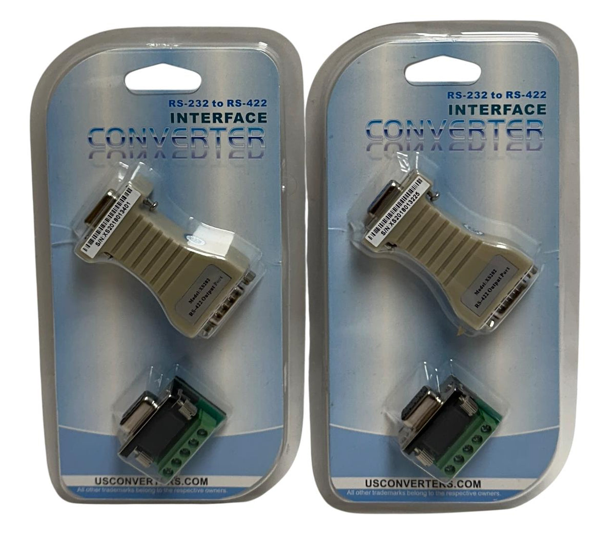2 USCONVERTERS XS202 RS-232 to RS-422 BI-DIRECTIONAL INTERFACE CONVERT ...