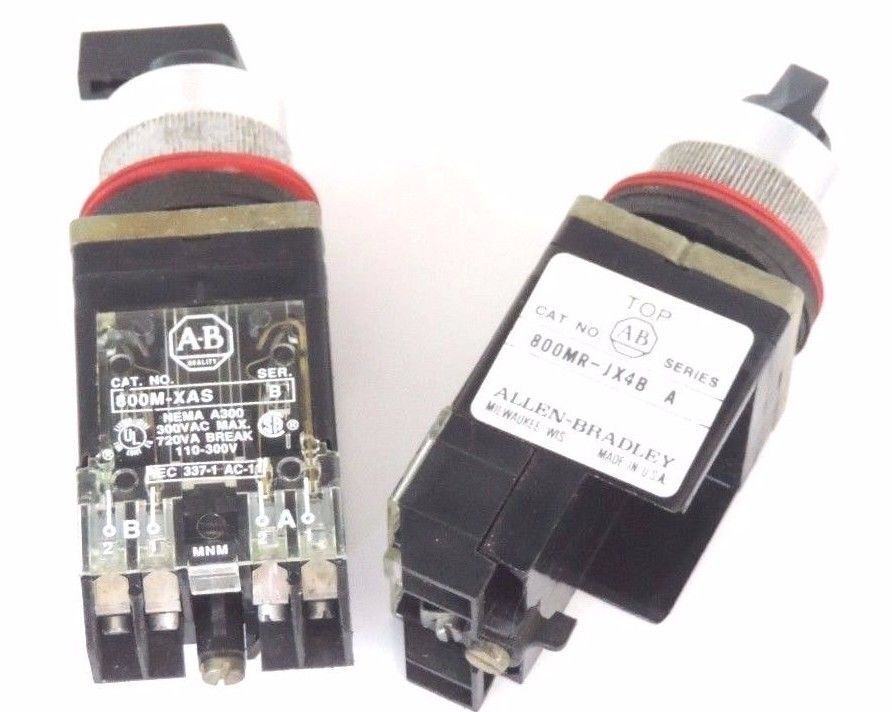 LOT OF 2 ALLEN BRADLEY 800MR-JX4B SELECTOR SWITCH SER A 800M-XAS CONTA — PremiumPLC