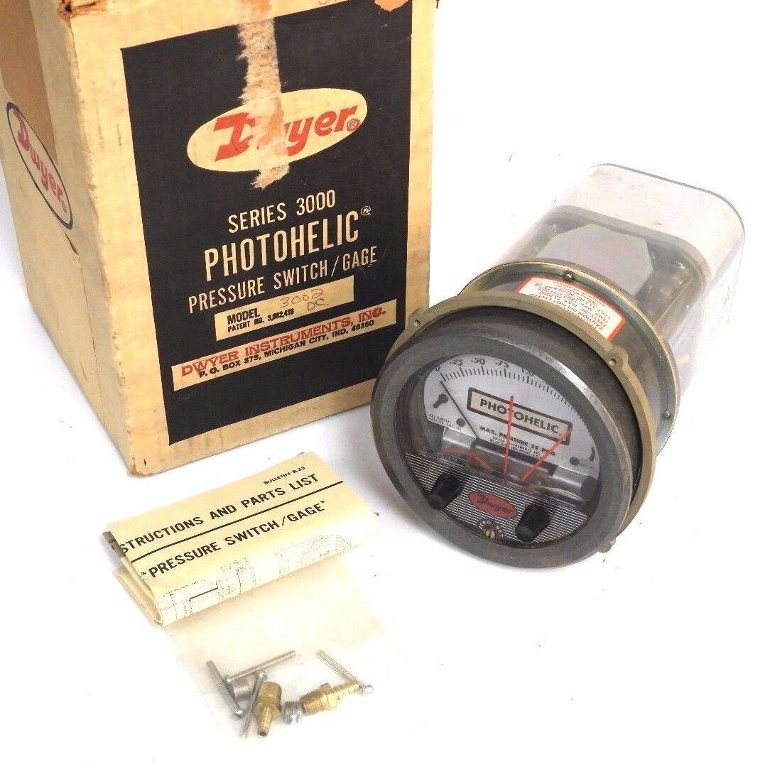 DWYER 3002-C PHOTOHELIC PRESSURE SWITCH & GAUGE 25PSIG, 30002 D.C., HH ...