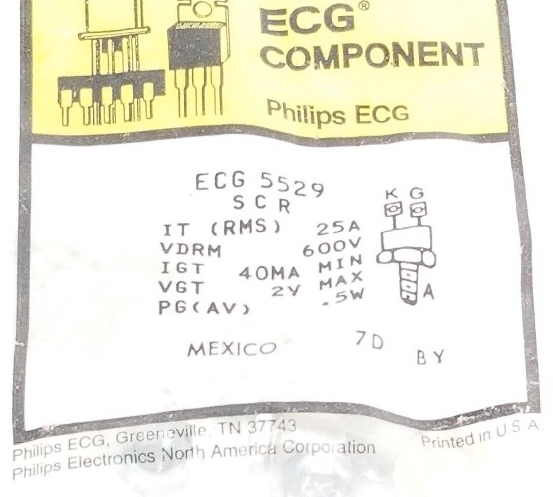 NEW PHILIPS ECG 5529 SILICON CONTROLLED RECTIFIER, 25A, 600V, ECG5529 ...