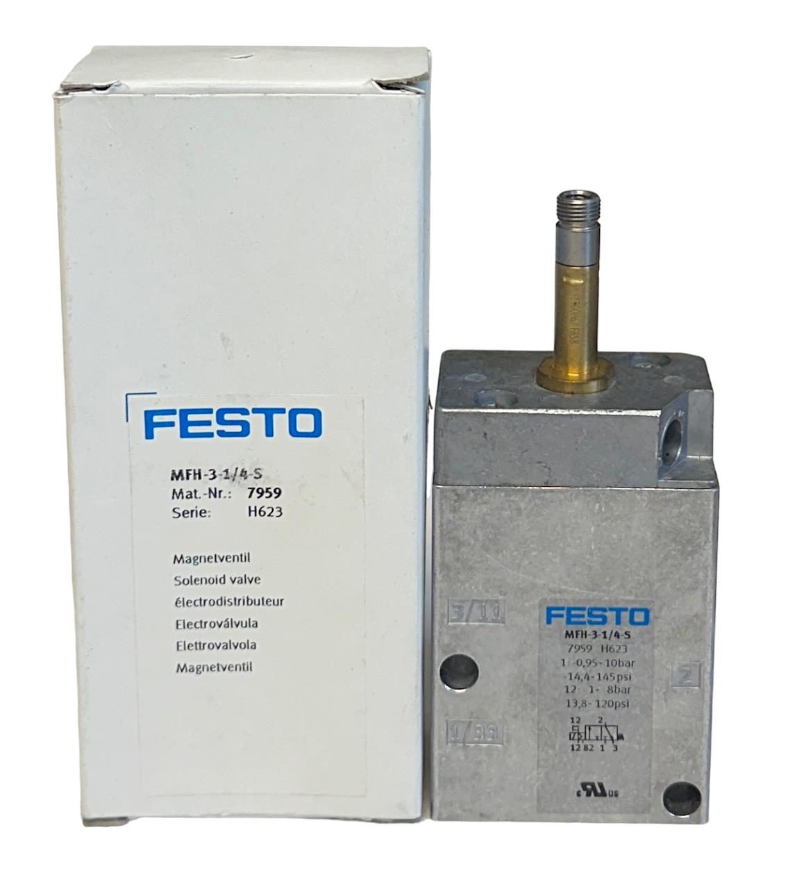 NEW FESTO MFH-3-1/4-S / 7959 PNEUMATIC SOLENOID VALVE 1-8BAR ELECTRICA ...
