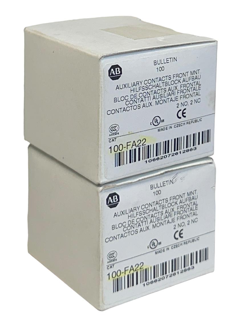 2 ALLEN BRADLEY 100-FA22 /B BULLETIN 100 AUXILIARY CONTACTS 2NO 2NC NS ...