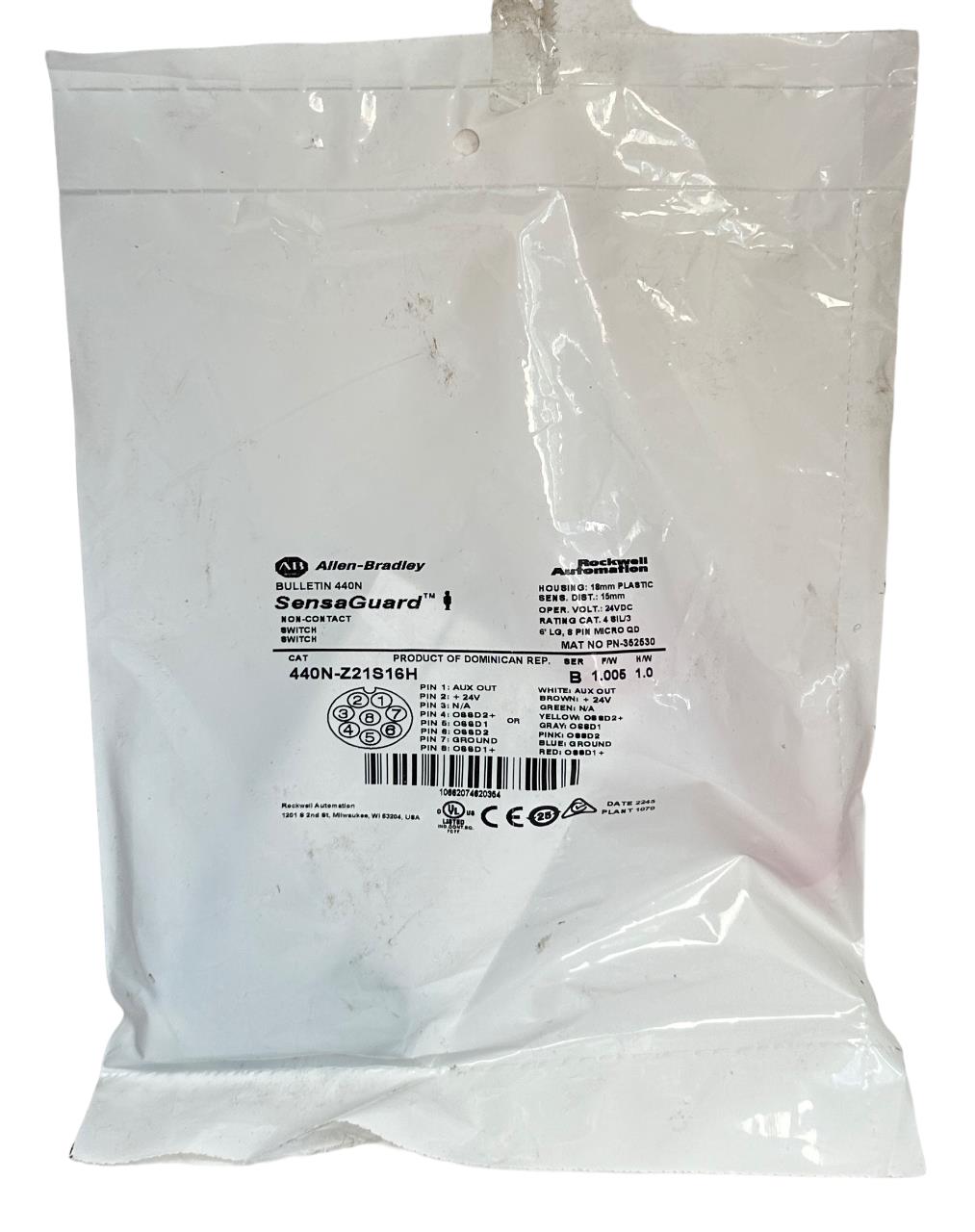 ALLEN BRADLEY 440N-Z21S16H /B SensaGuard NON-CONTACT SWITCH 24VDC 15mm ...