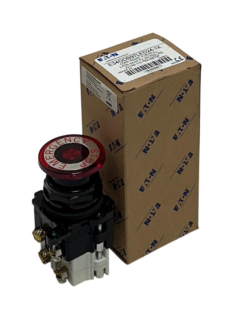 EATON E34GDB97LED24-1X CORROSION RESISTANT PUSH/PULL RED E-STOP SERIES ...